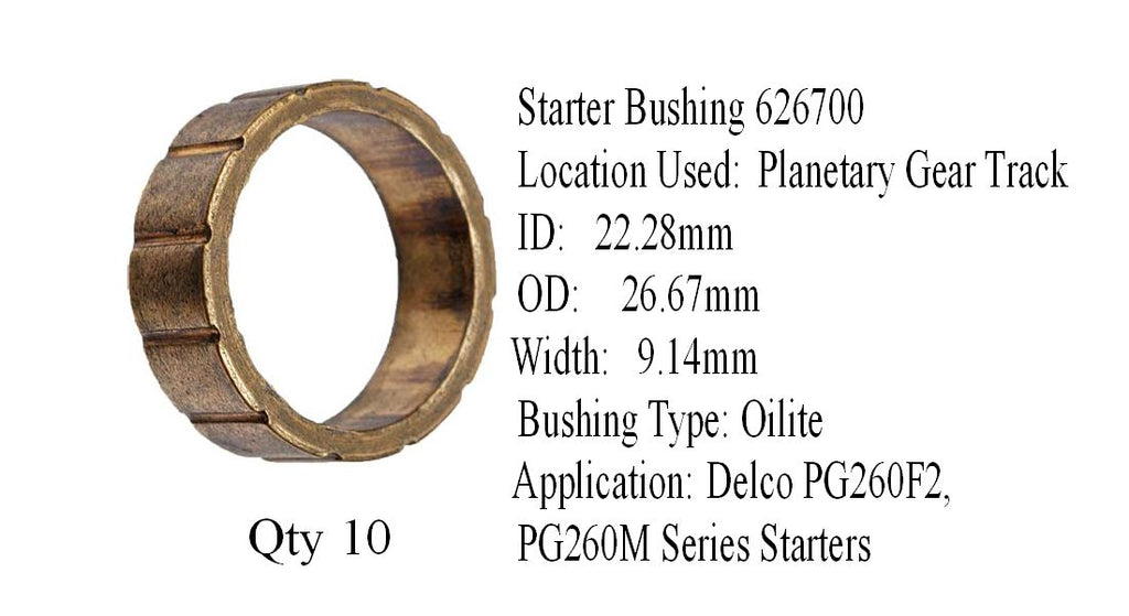 10 Bushings, Delco Starters 22.28mm ID, 26.67mm OD, 9.14mm W ...